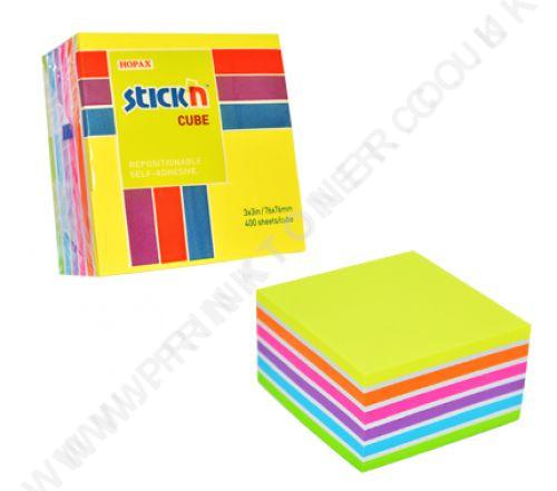 Sticky Notes Cube 76x76mm 400 Sheets Neon Colours - Prinktoner Ltd
