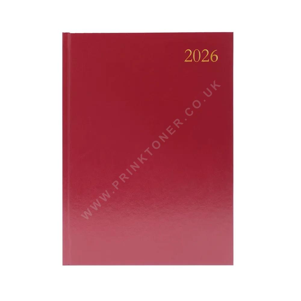 Desk Diary Day Per Page A4 Burgundy 2026 - Prinktoner Ltd